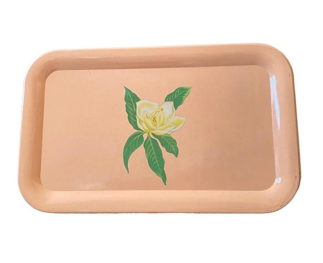 Vintage Painted Magnolia Peach Metal Tray Cottage Tole Flower - Etsy