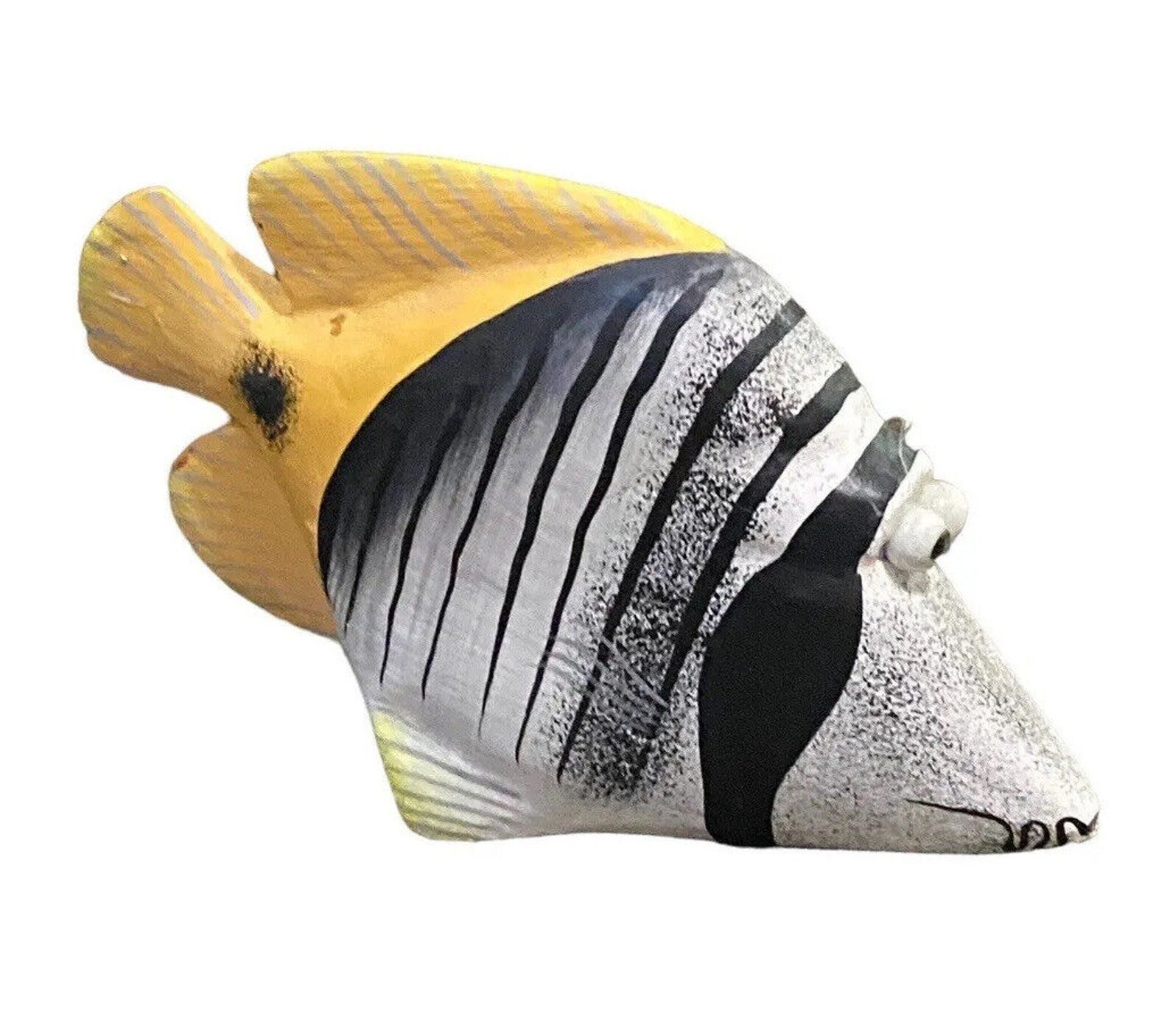 Vtg Wood Painted Angel Fish Sculpture Figurine Folk Art Human Eyes ...