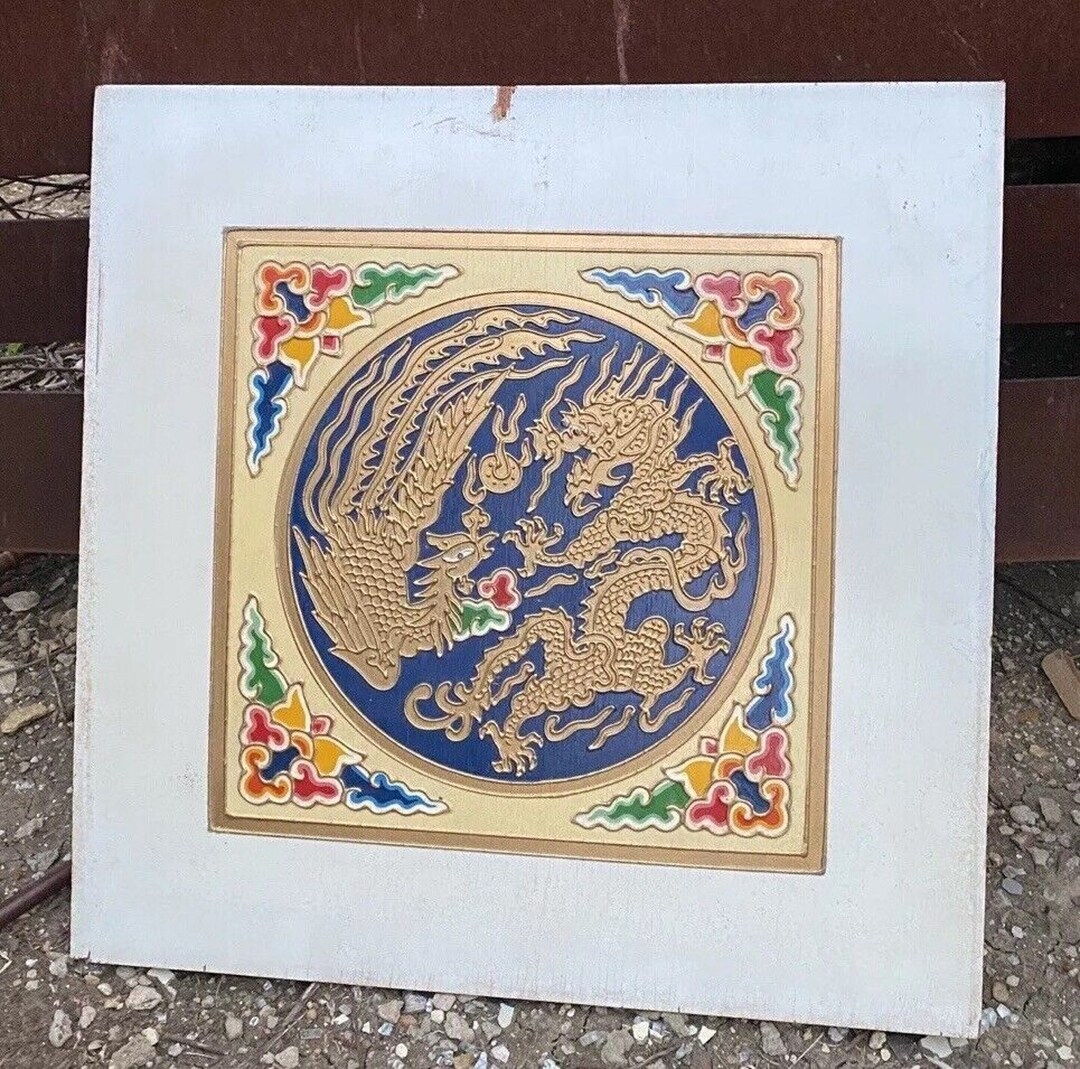 Chinoiserie Dragon Ceiling Panel Asian Drop Hand Painted 1964 Worlds ...