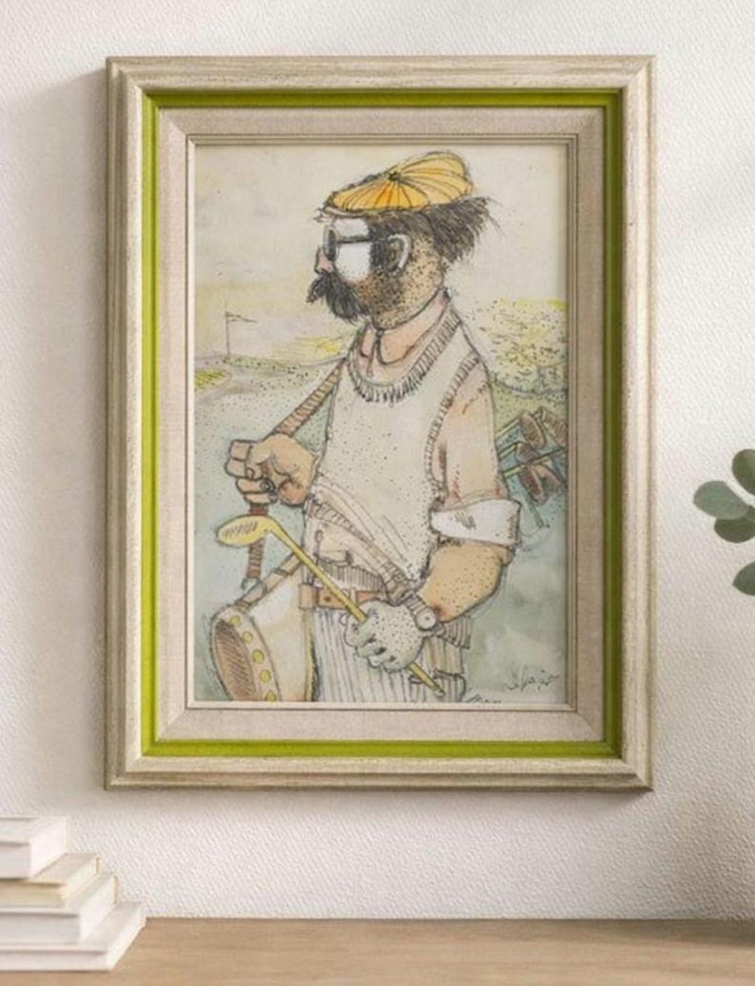 Vtg Stuart Klein Print Framed Golf Golfer Cartoon Texas 70s Art Hipster ...