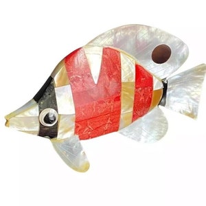Mother of Pearl Fish Sculpture Nacre Ebony Inlay Figurine Orange Beach ...