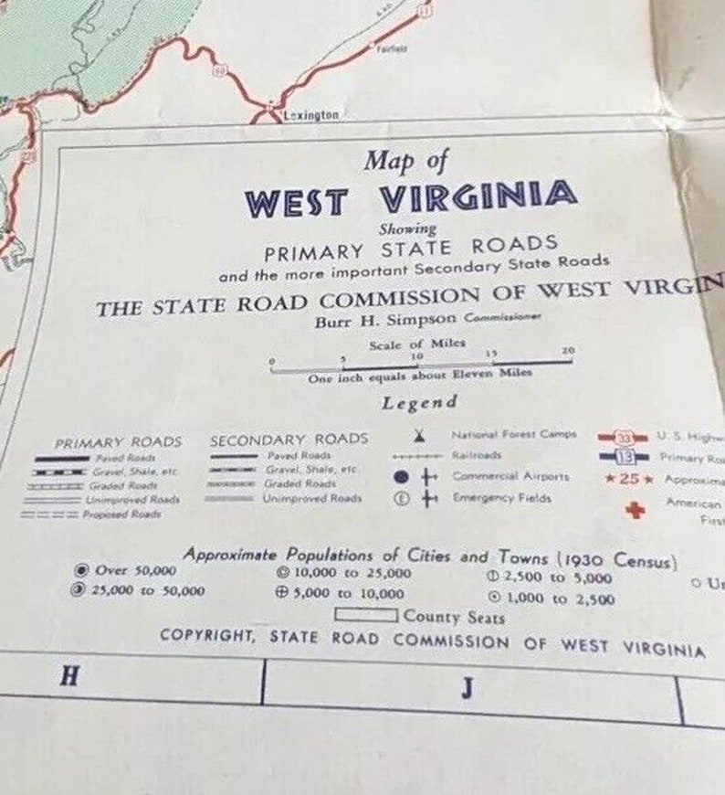 Vtg 1939 West Virginia Highway Map Tourism Brochure Travel State Road ...