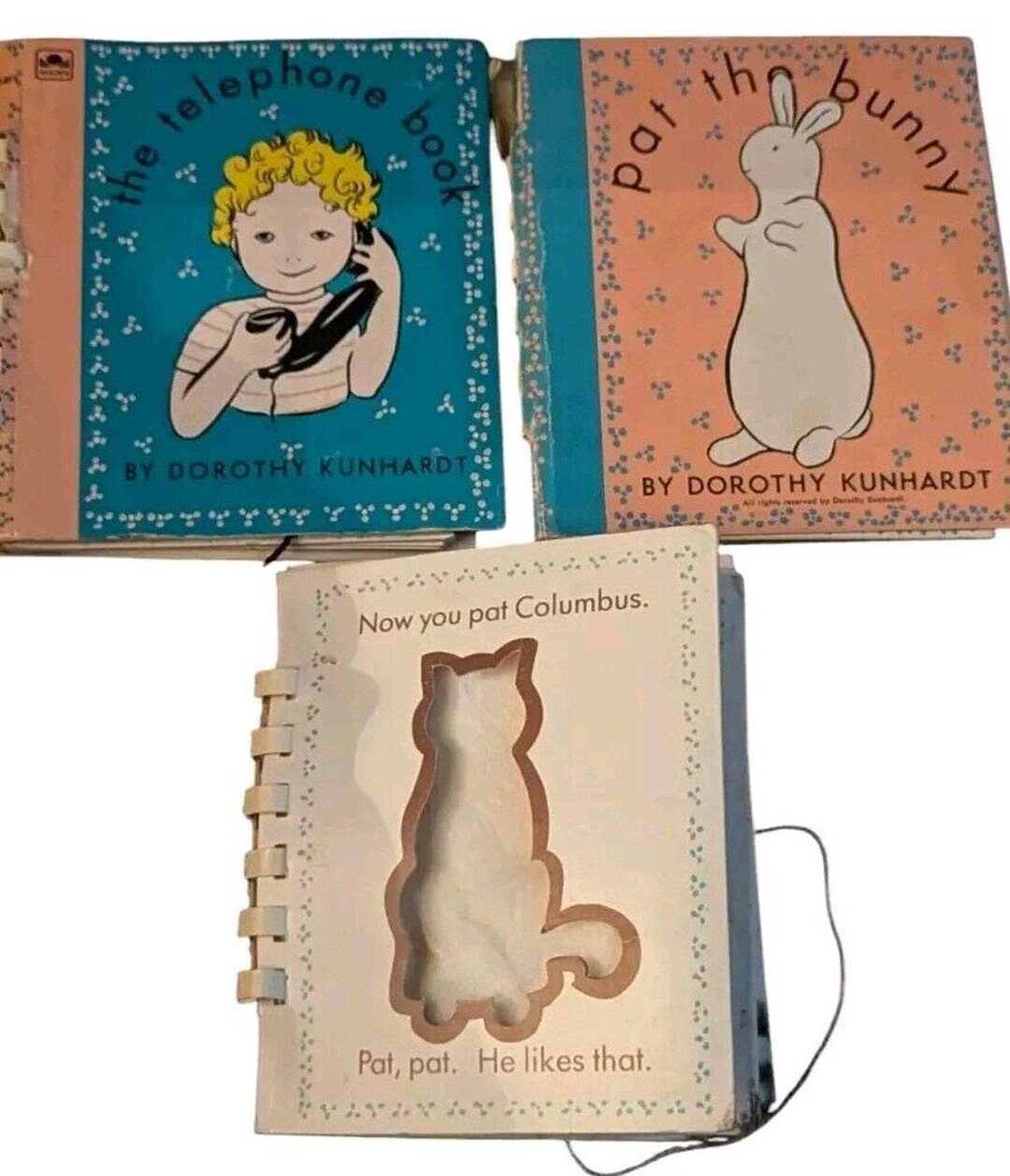 Lot 3 Vintage Pat the Bunny Book Telephone Dorothy Edith Kunhardt 1970 ...