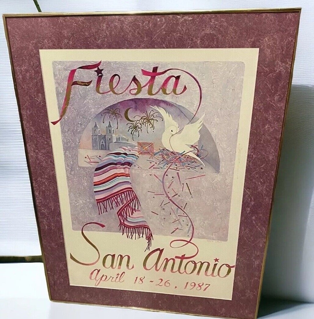 Vtg Fiesta San Antonio Poster Art Print 1987 Texas David Caris Framed ...