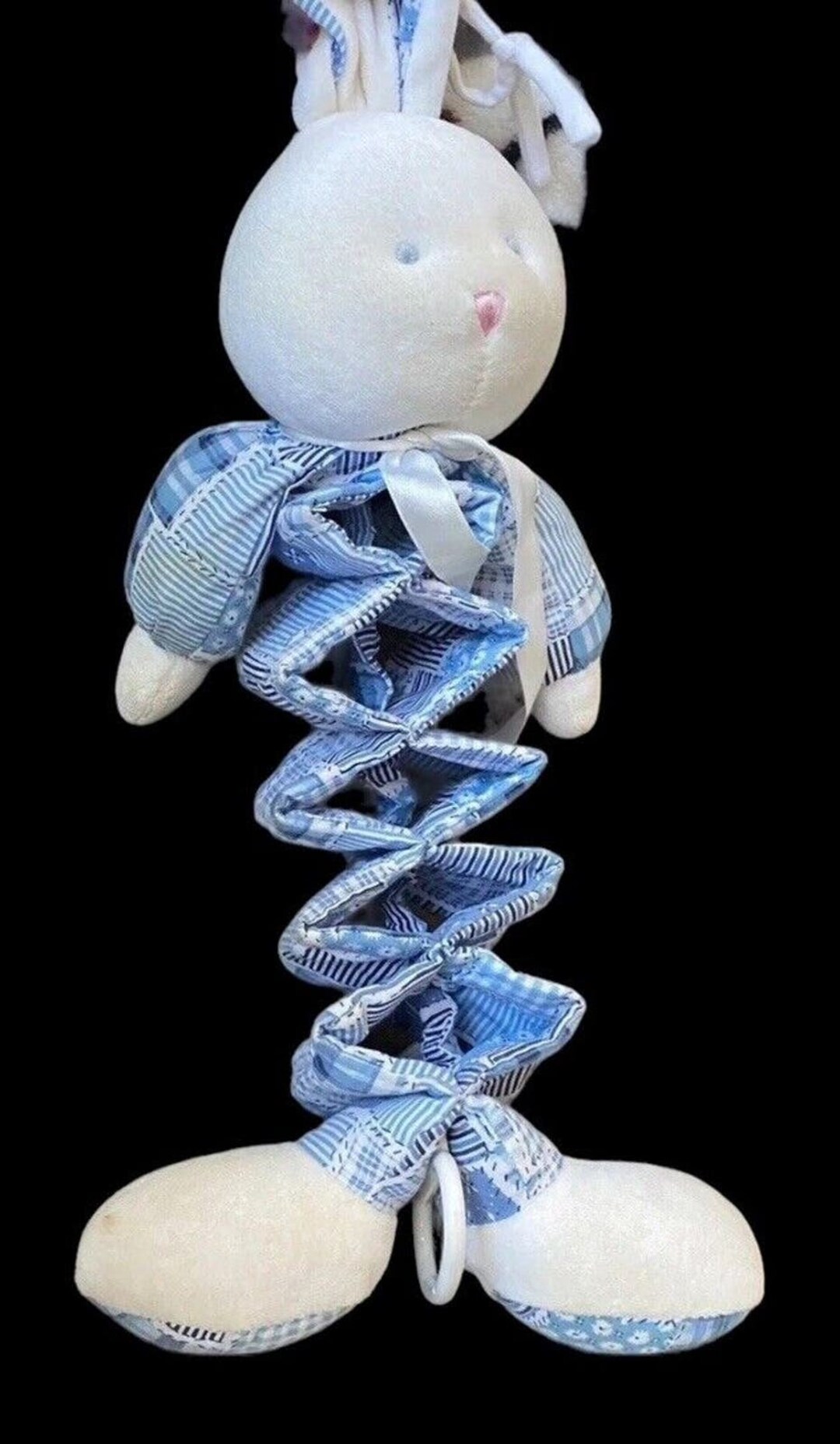 Vtg First Peek Plush Bunny Rabbit Blue Pull String Toy Musical Rock A ...