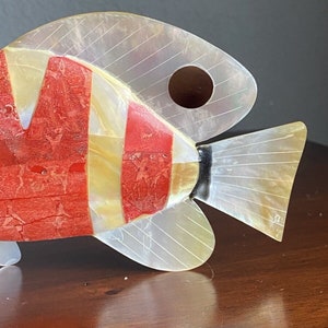 Mother of Pearl Fish Sculpture Nacre Ebony Inlay Figurine Orange Beach ...