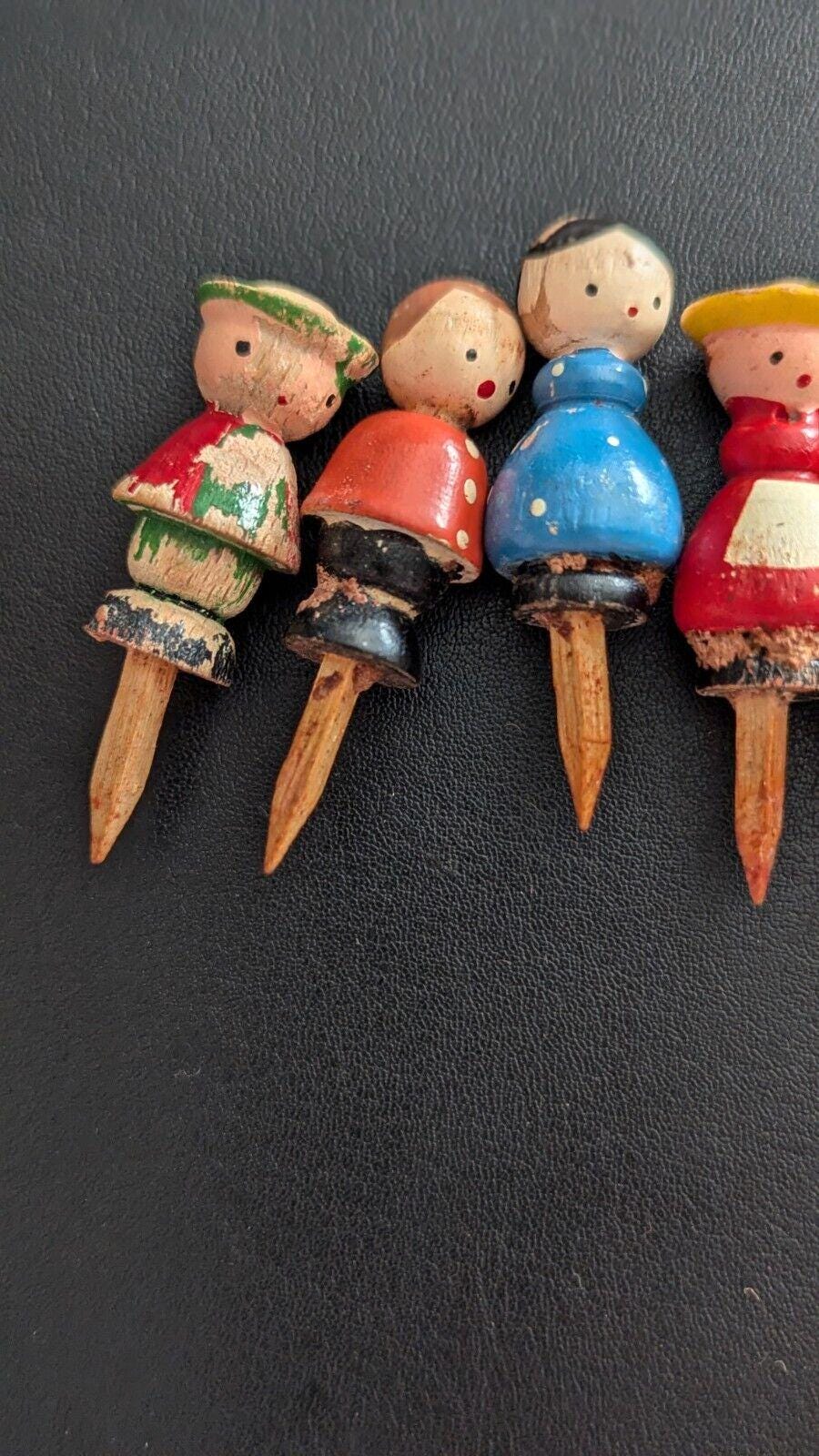 Erzgebirge Cake Dessert Toppers Set Wooden German Picks Vtg People - Etsy