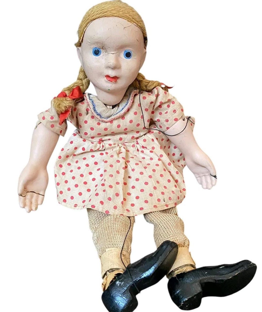 Vintage Pelham Marionette Puppet Composition Girl Braids USA Painted ...