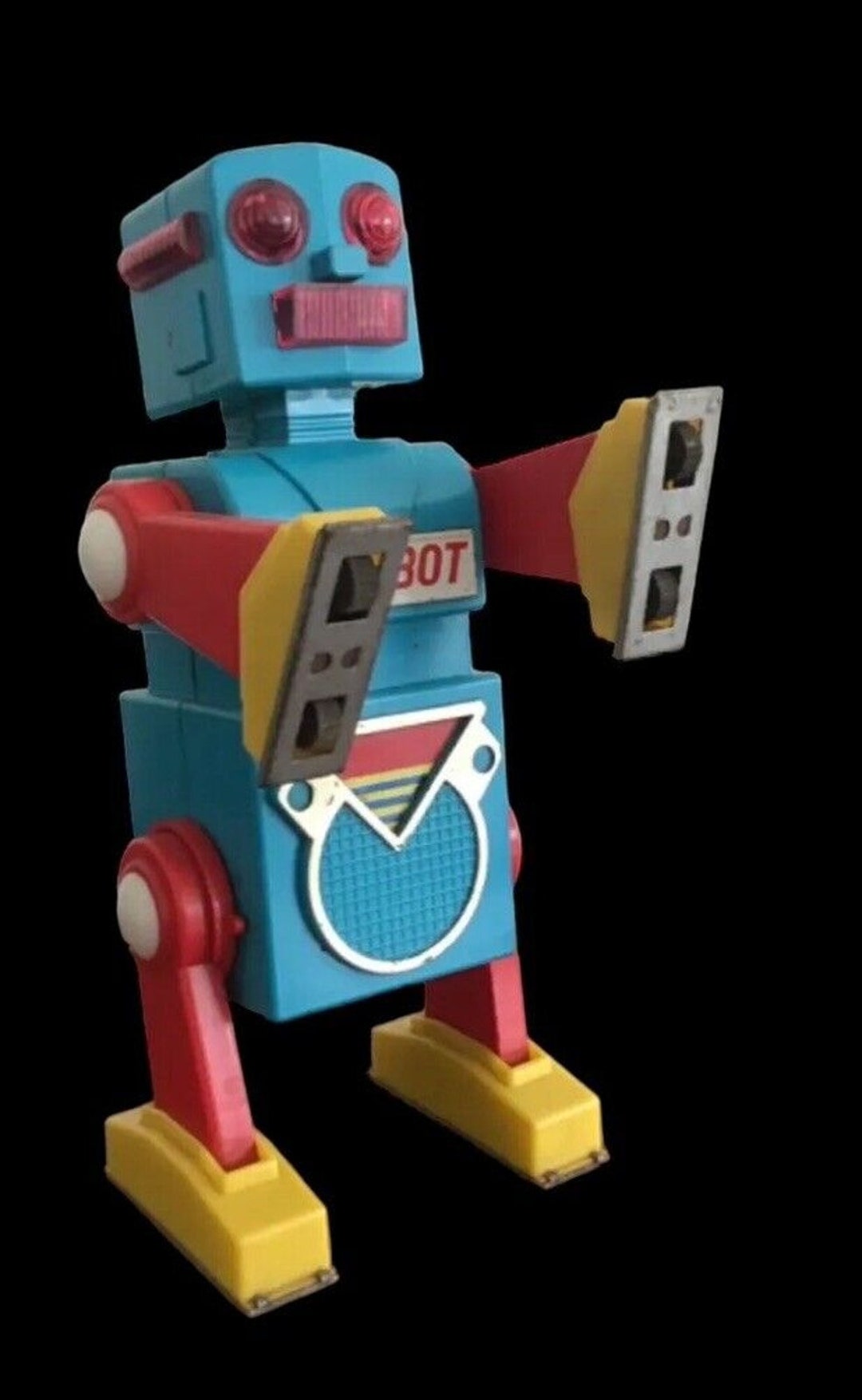 Vintage Yonezawa Japan Acrobot Robot 1968 9.5 Walking Lights Blue Tin ...