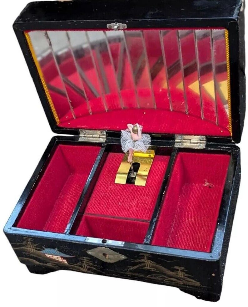 Vintage Black Lacquer Japanese Music Jewelry Box: Mirrored Ballerina - Etsy