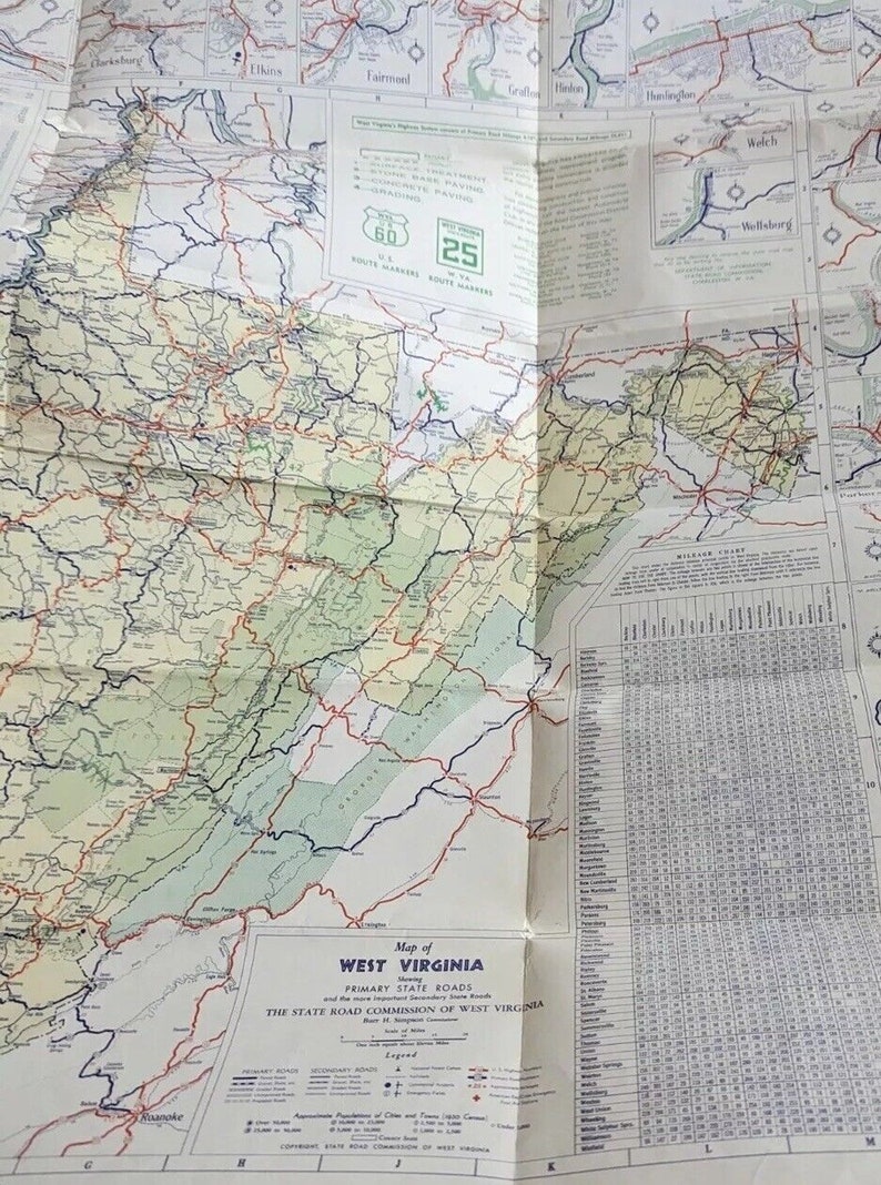Vtg 1939 West Virginia Highway Map Tourism Brochure Travel State Road ...