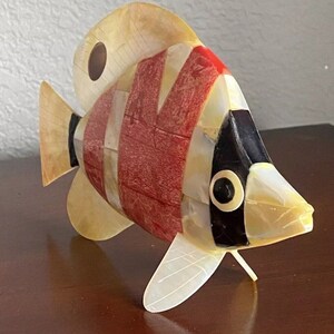 Mother of Pearl Fish Sculpture Nacre Ebony Inlay Figurine Orange Beach ...