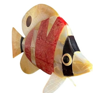 Mother of Pearl Fish Sculpture Nacre Ebony Inlay Figurine Orange Beach ...