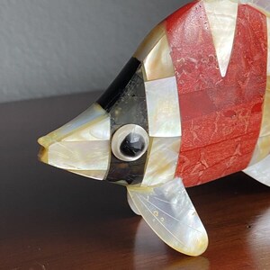 Mother of Pearl Fish Sculpture Nacre Ebony Inlay Figurine Orange Beach ...