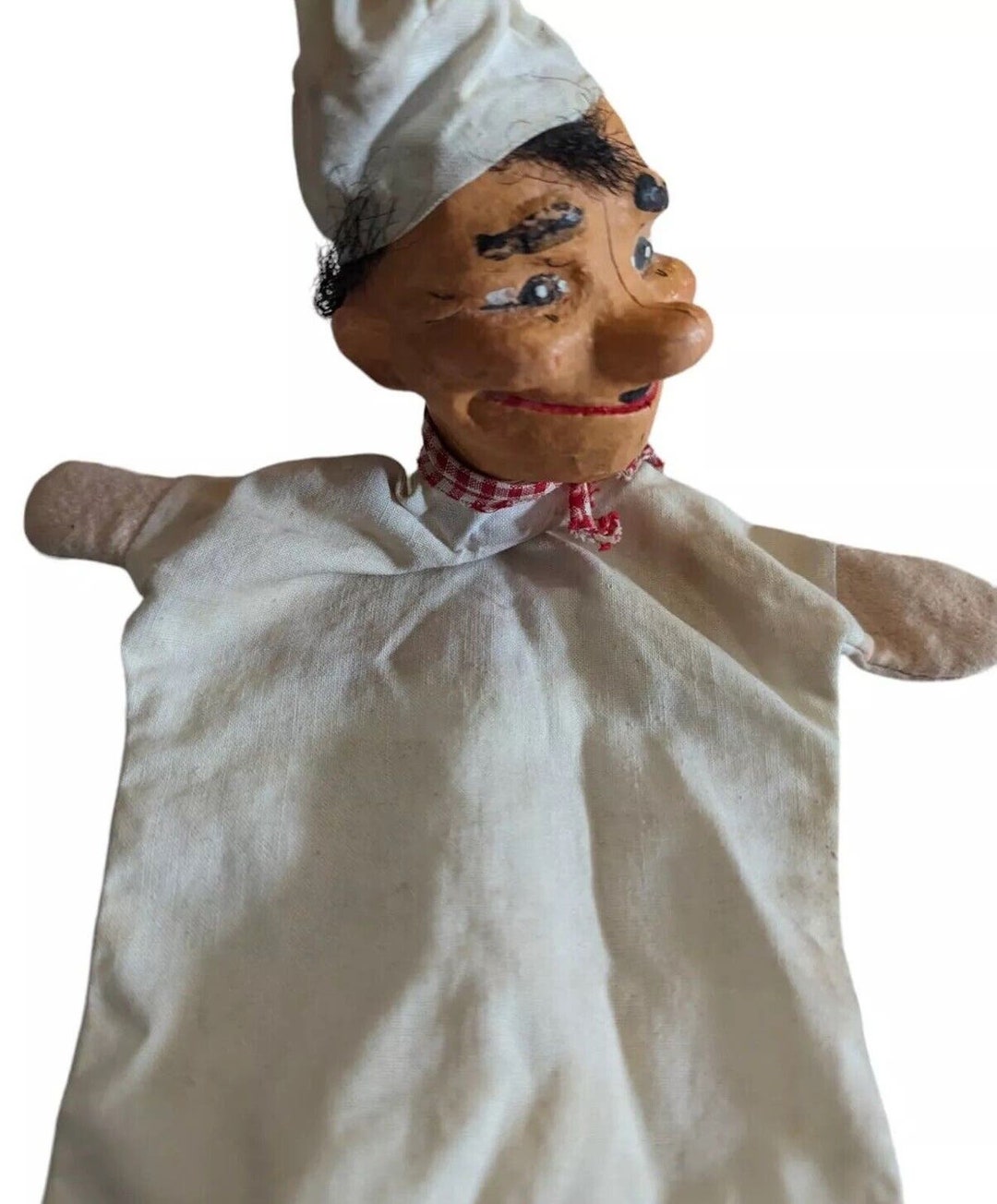 Vintage Paper Mache Hand Puppet Chef Hat Red White Check Italian French Man - Etsy