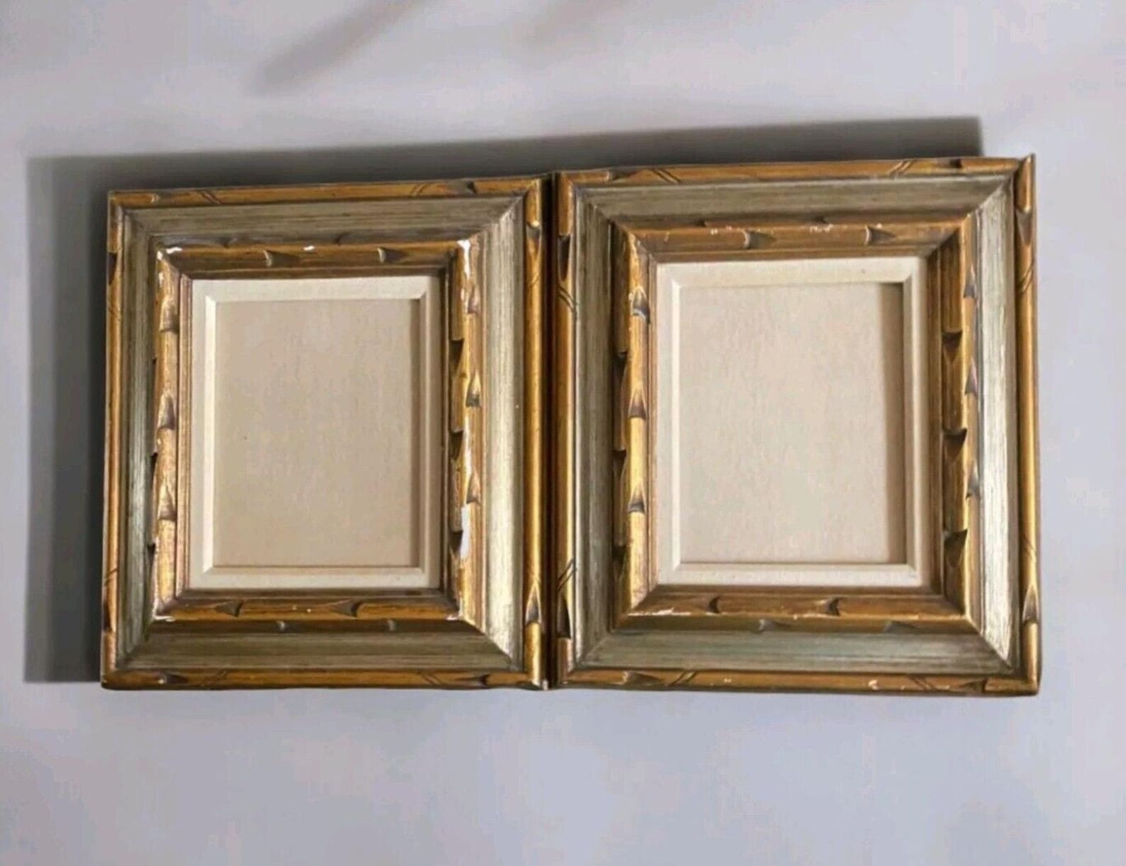 Vtg Hand Carved Wooden Gold Picture Frame Set Linen 8x10 Art Layered ...