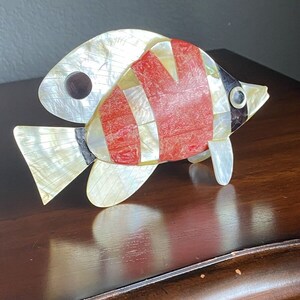 Mother of Pearl Fish Sculpture Nacre Ebony Inlay Figurine Orange Beach ...