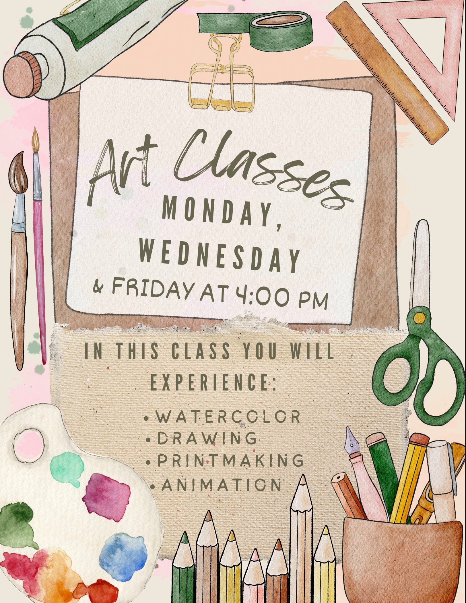Art Class Flyer Digital File Etsy