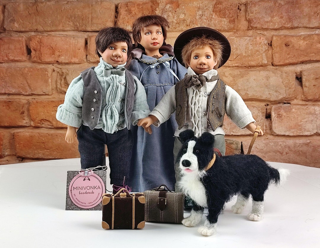 WONDERFUL Porcelain Art Dolls - SET a Girl With Her Brothers and a Dog ...