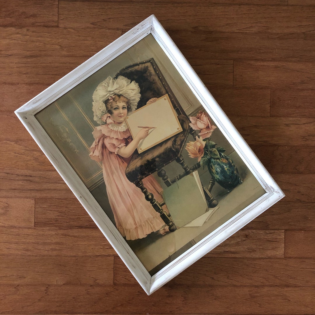 Antique Lithograph Vintage Victorian Lithograph Young Girl Framed Print ...