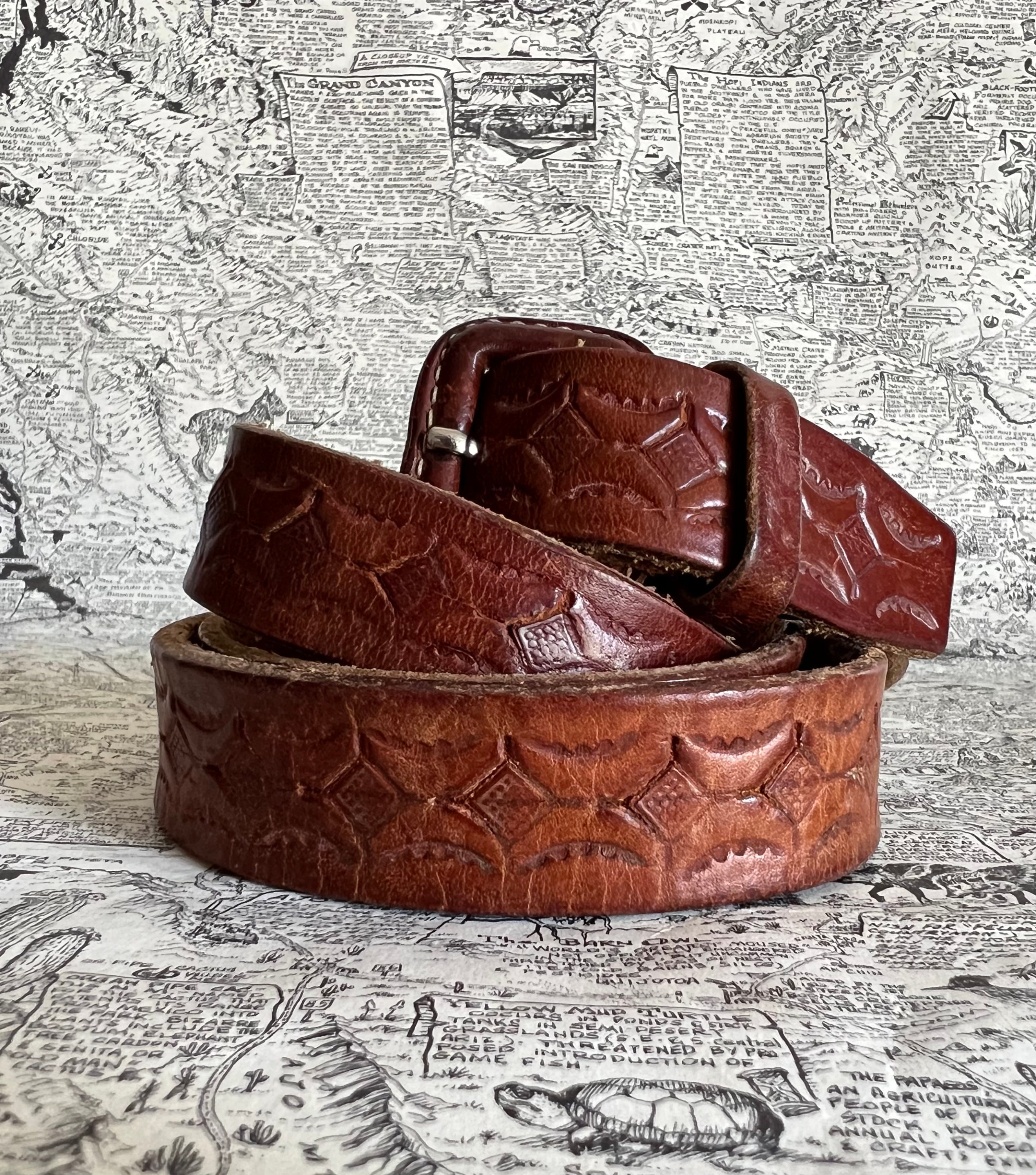 Vintage Tooled Leather Belt Western Belt Made in Mexico Size 34 ...
