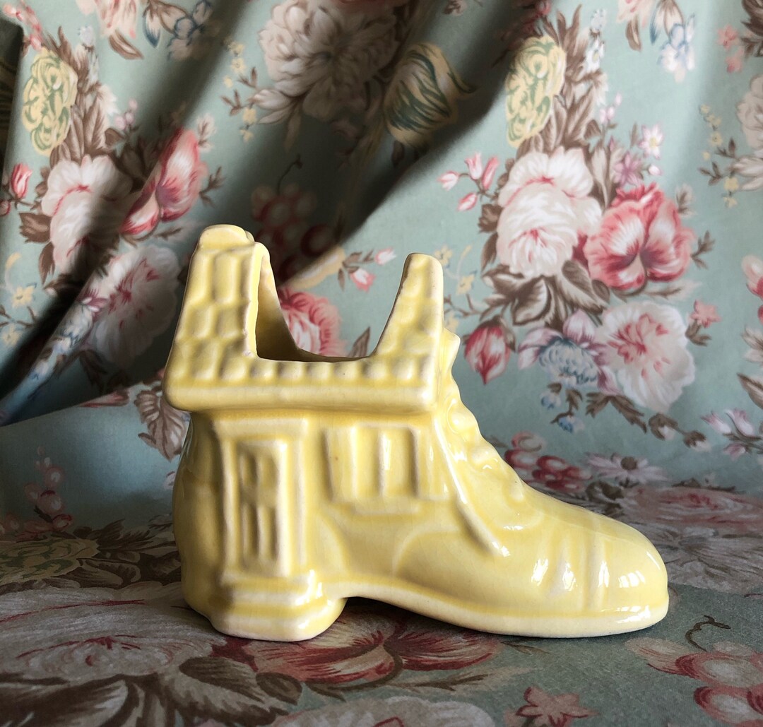 Vintage Yellow Planter Old Woman Who Lived in A Shoe Mid Century ...