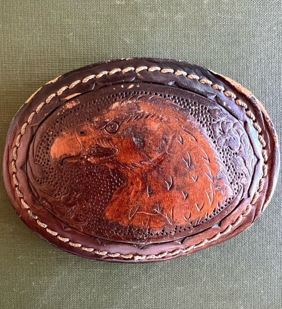 Vintage Leather Buckle Tooled Leather Eagle Belt Buck… - Gem