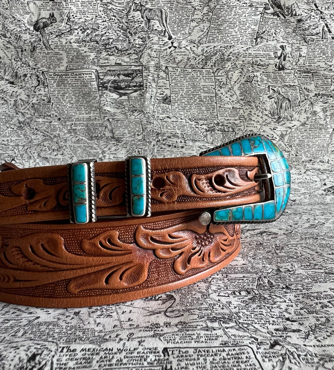 Vintage Native American Belt Inlaid Turquoise Belt Buckle and Loop ...