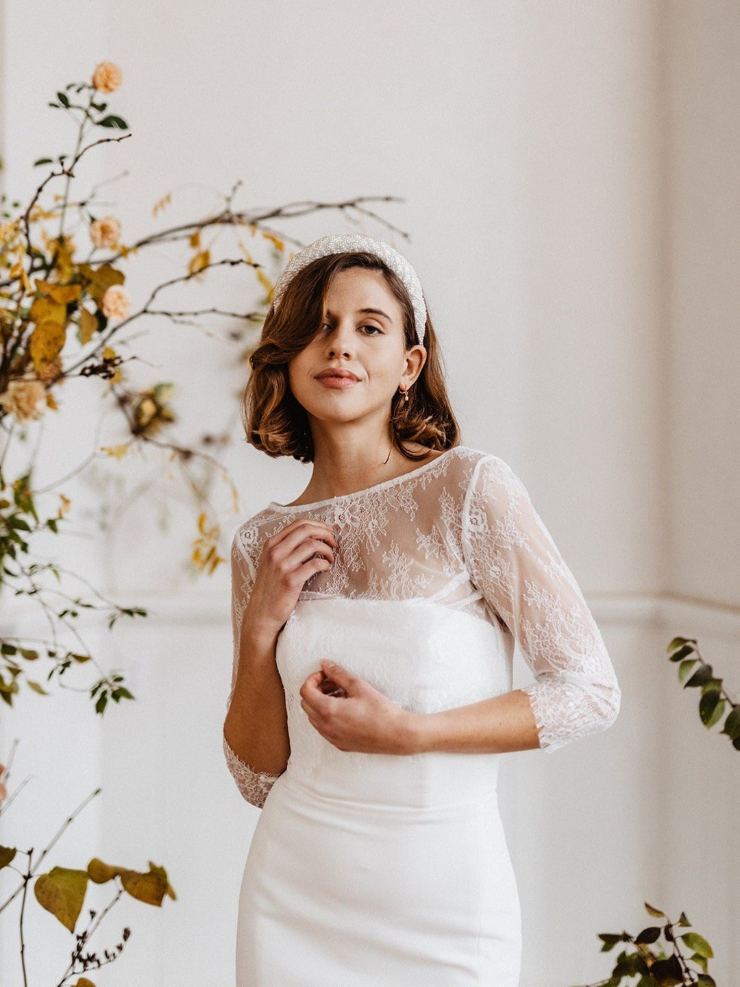 Katelyn Lace Top/ Button Down Back, V Back, Boat Neck, Straight Neck ...