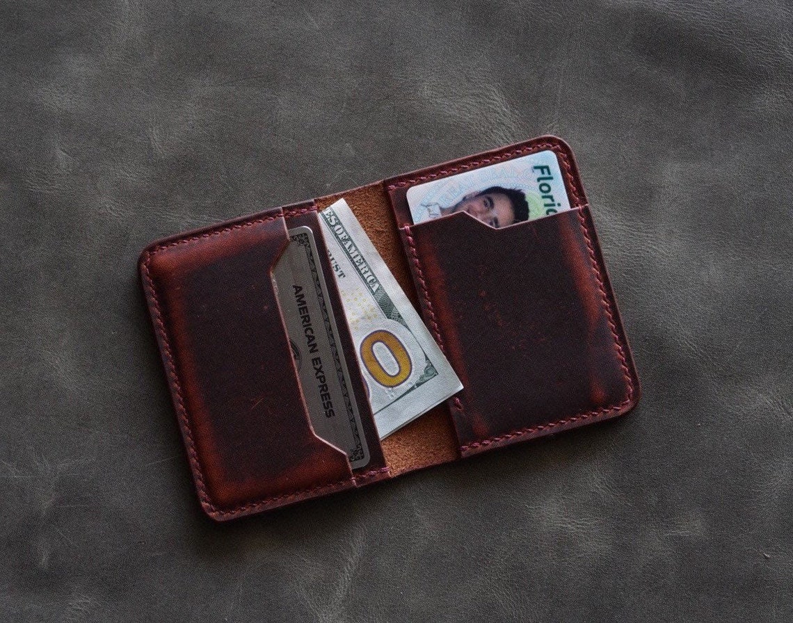 Horween Leather Slim Wallet Four Pocket Leather Bifold | Etsy