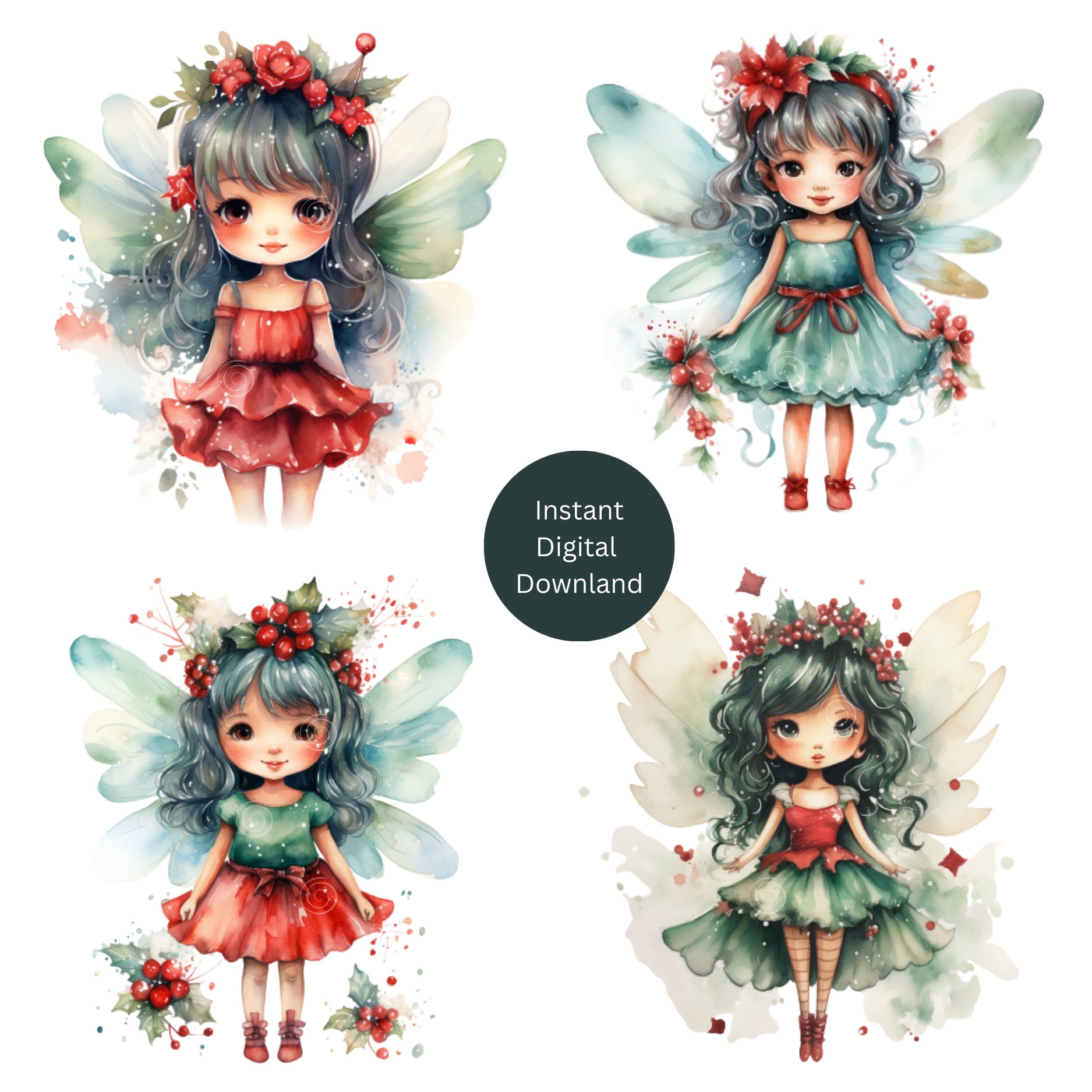 Christmas Fairy Clip Art Sublimation Designs Instant - Etsy