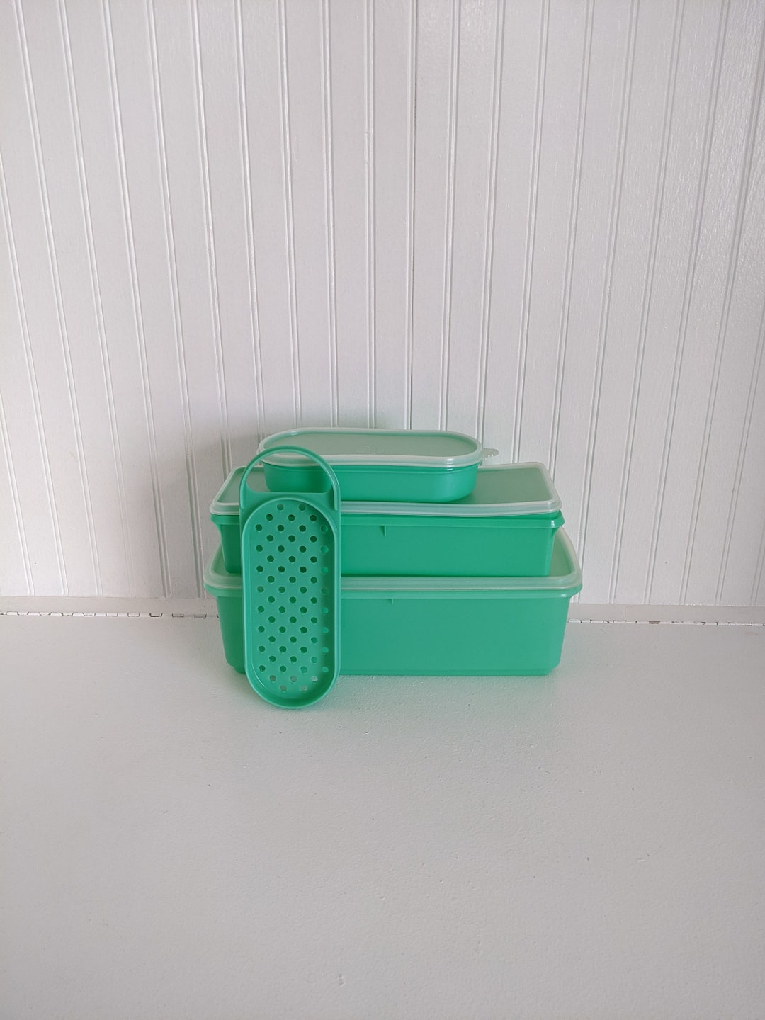 RARE! Vintage, Mint Green, Bread Box, Cheese Grater, and Cheese Storage ...