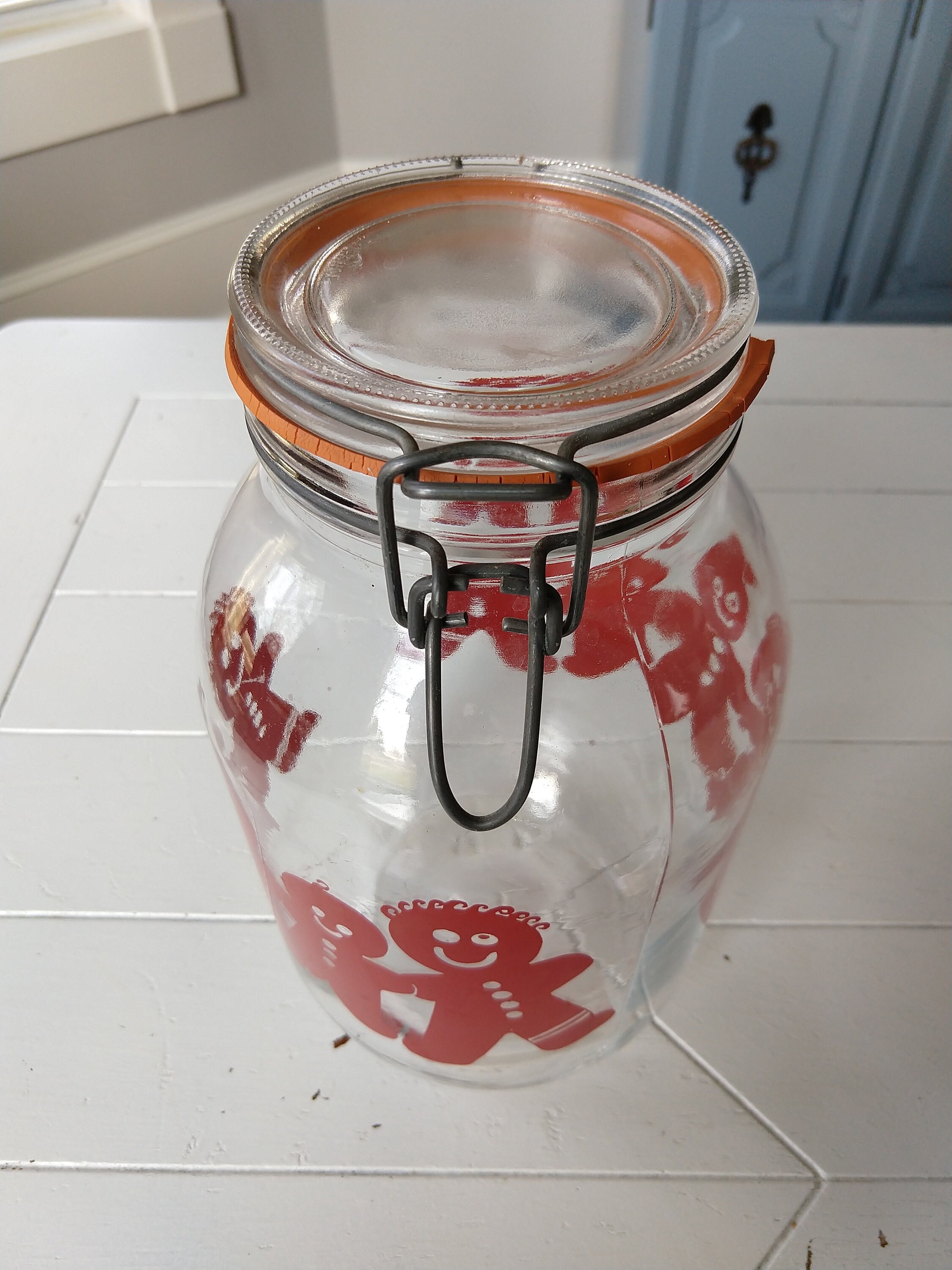 Large Vintage Gingerbread Family Glass Cookie Jar // Glass - Etsy