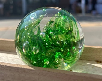 Vintage Green Glass Paperweight With Controlled Bubbles - Etsy