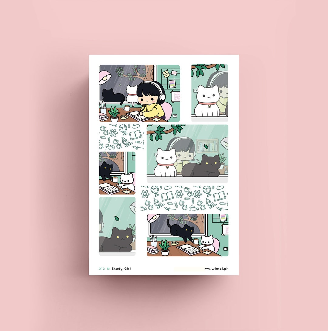 Study Girl Decorative Journal Stickers, Diary Sticker Sheet, Journaling ...