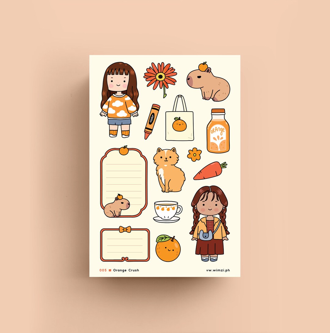 Orange Crush Decorative Journal Stickers, Diary Sticker Sheet ...