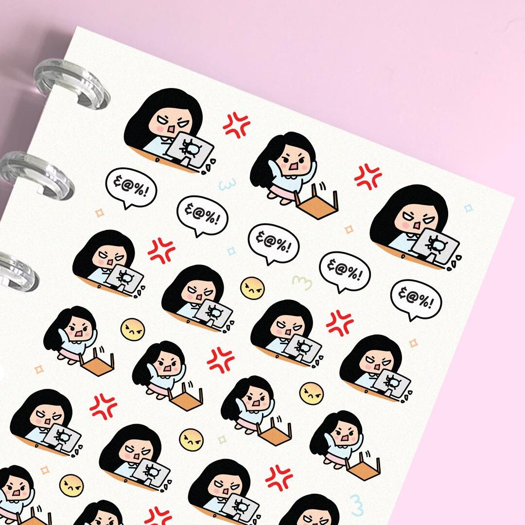 Angry Girl Planner Stickers, Cute Mood Stickers for Journals ...