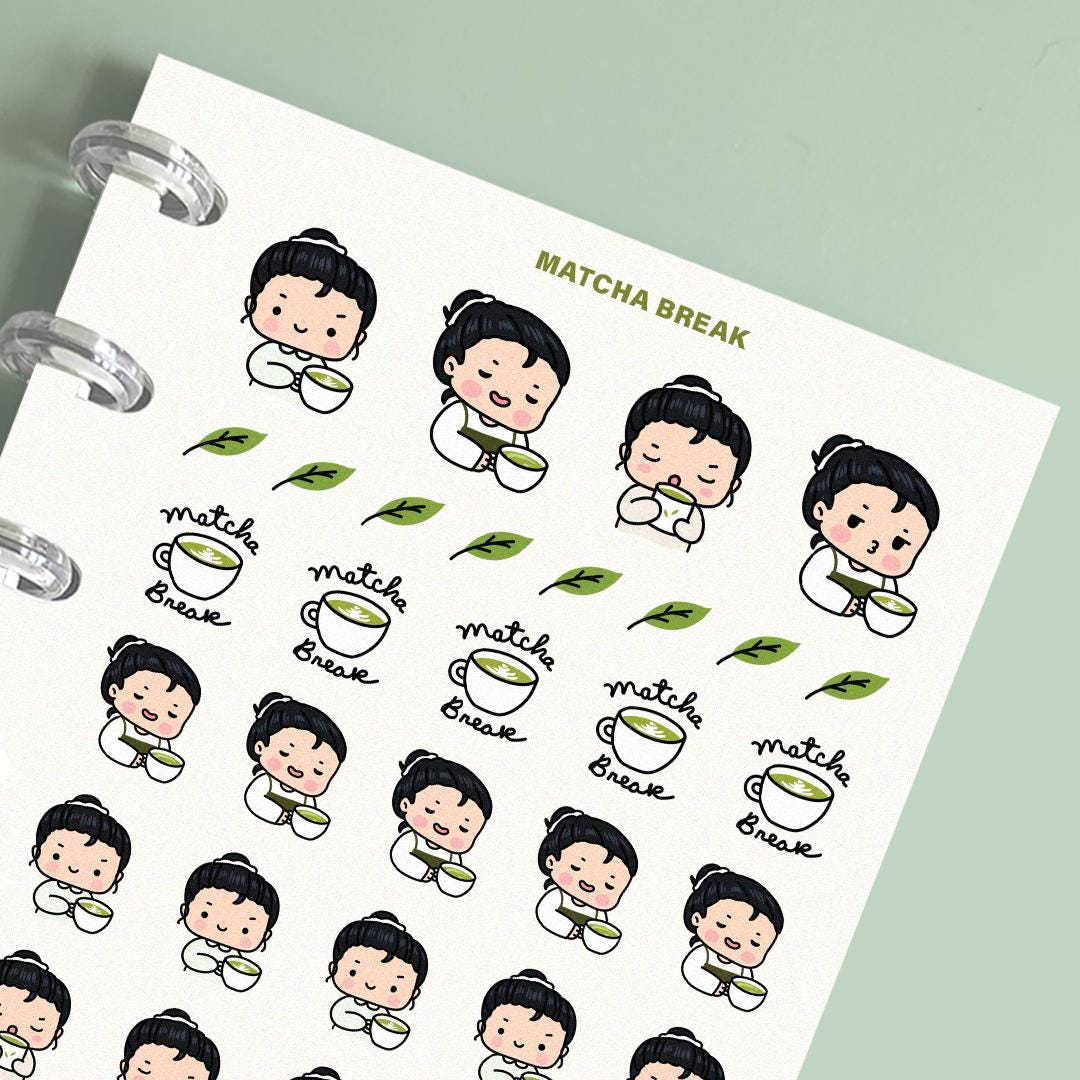 Matcha Break Planner Stickers, Cute Matcha Tea Time Stickers for ...