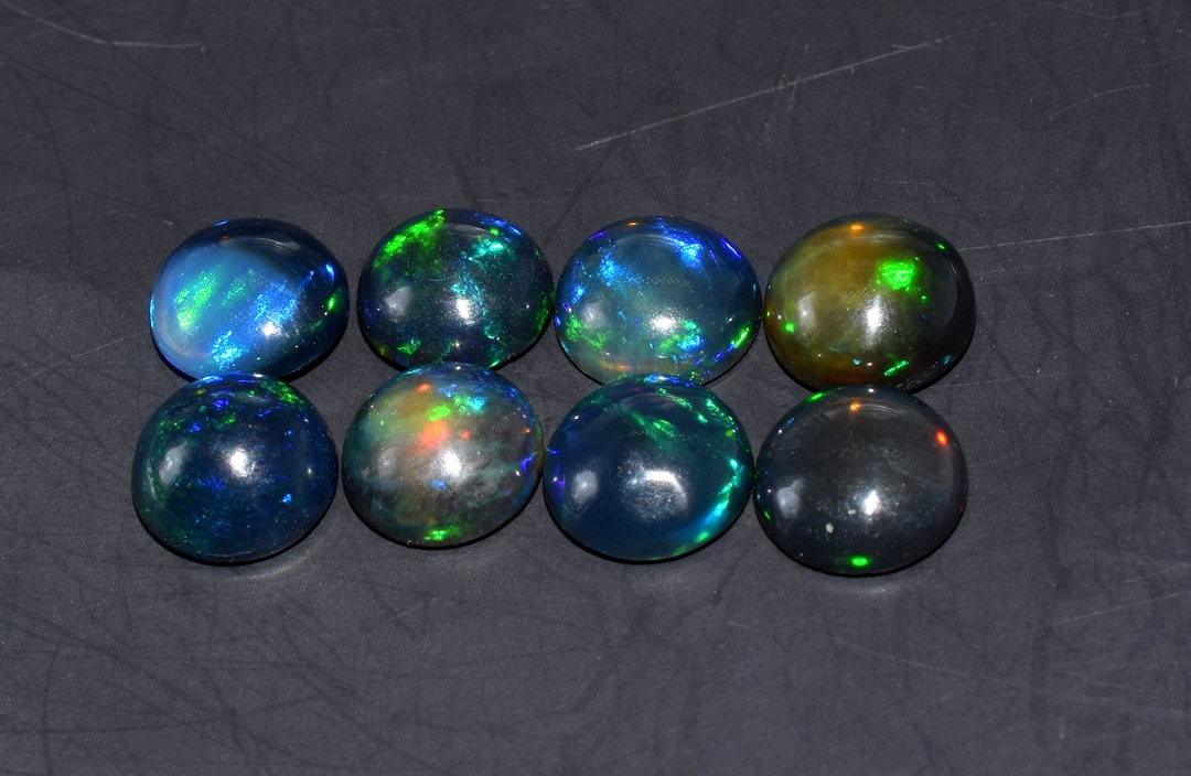 8 Piece 7mm Black Opal Cabochon Round Gemstone Black Opal Round ...