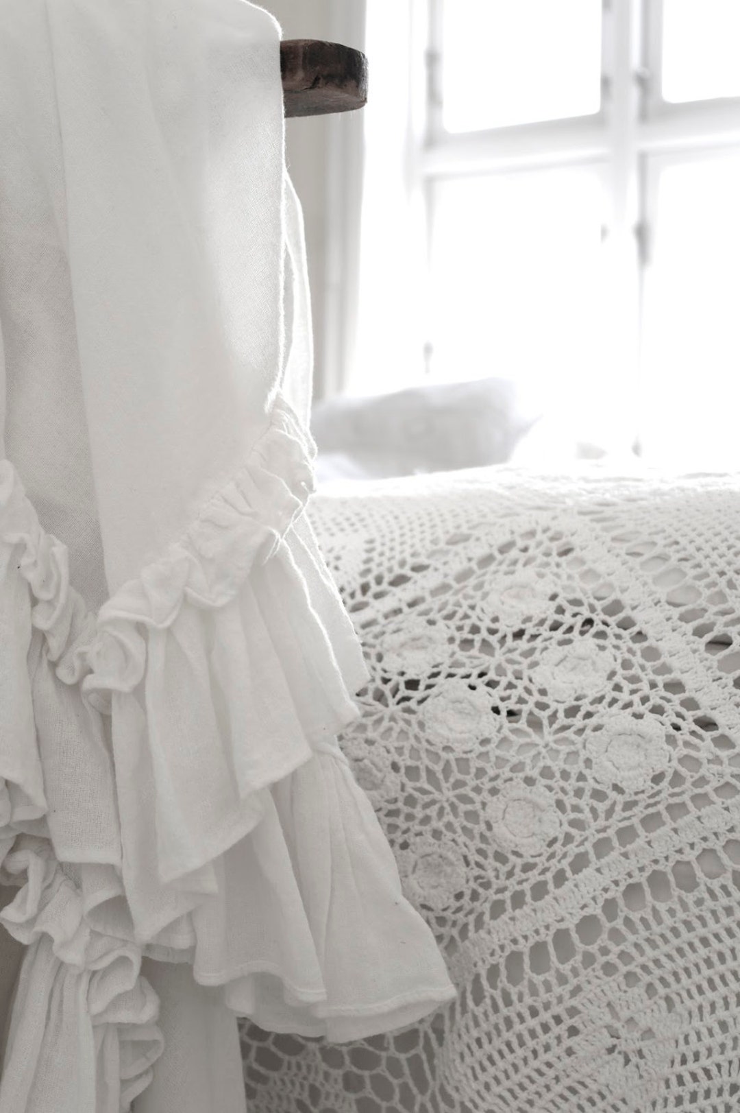 Linen Ruffled Flat Sheet. Linen Bed Scarf. Linen Summer Blanket ...