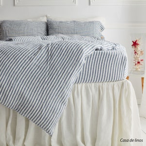 Linen Bedding Set in Blue Stripes. Softened Washed Queen - Etsy