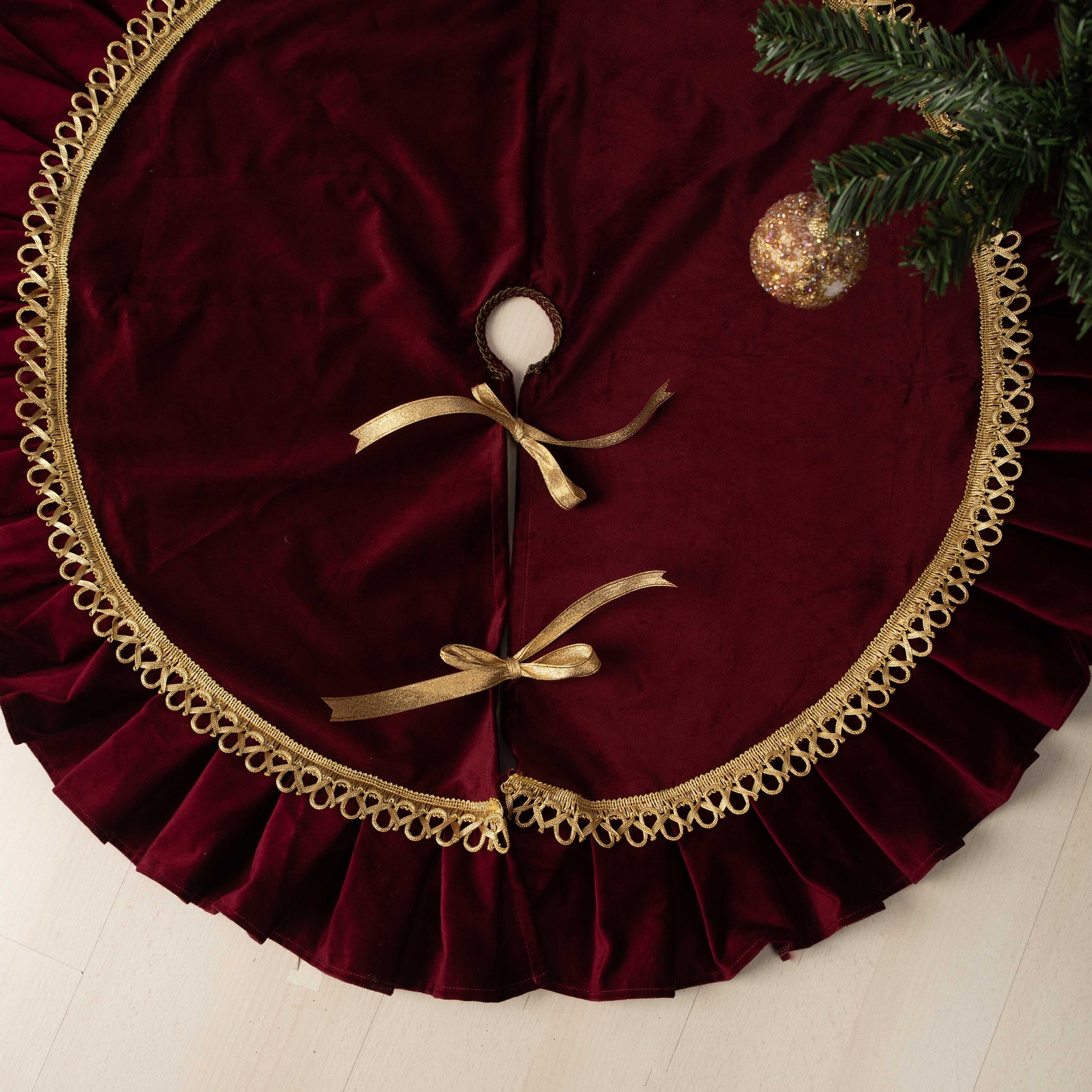 Elegant Velvet Christmas Tree Skirt With Ruffles Available in - Etsy