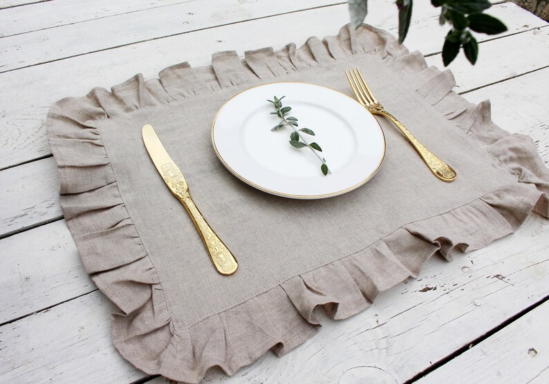 Linen placemats. Flax Ruffled place mats. Set of 4 6 8 10 | Etsy