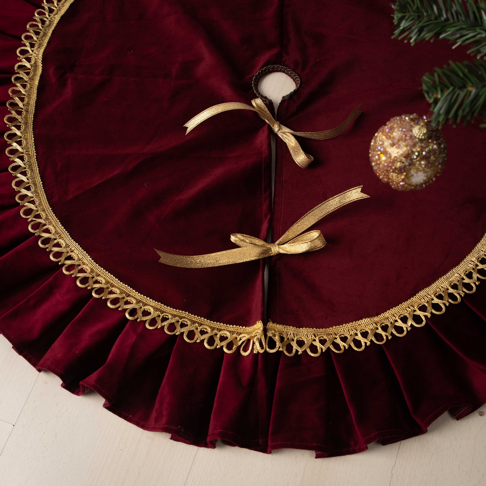 Elegant Velvet Christmas Tree Skirt With Ruffles Available in - Etsy