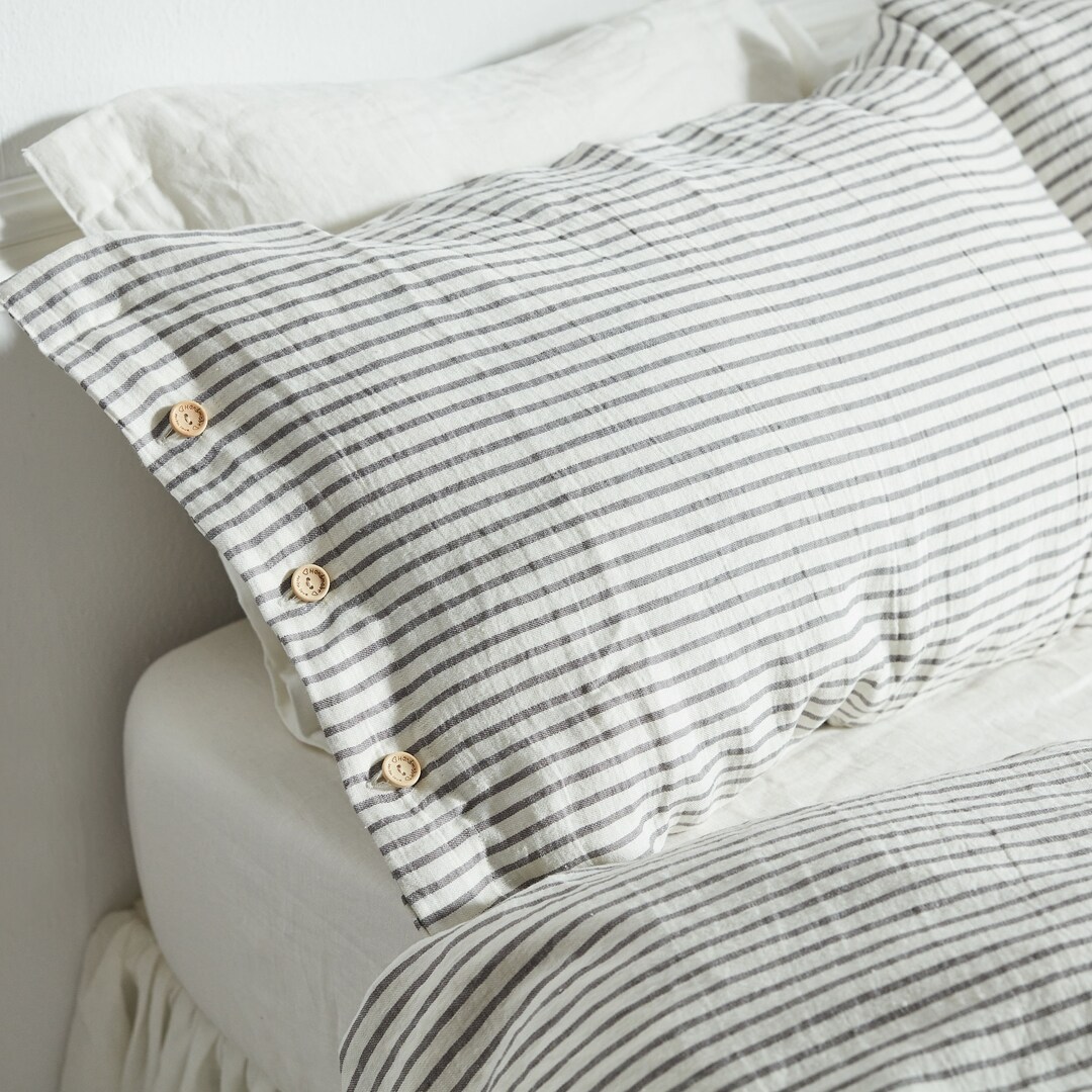 Striped Linen Pillows, Pillow Case in Gray Stripes. Softened, Washed ...