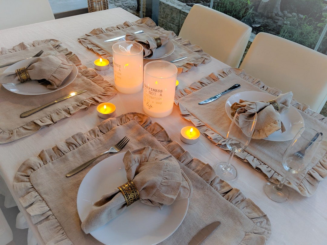 Linen Placemats in Various Colors. Ruffled Place Mats. Set 2 ...