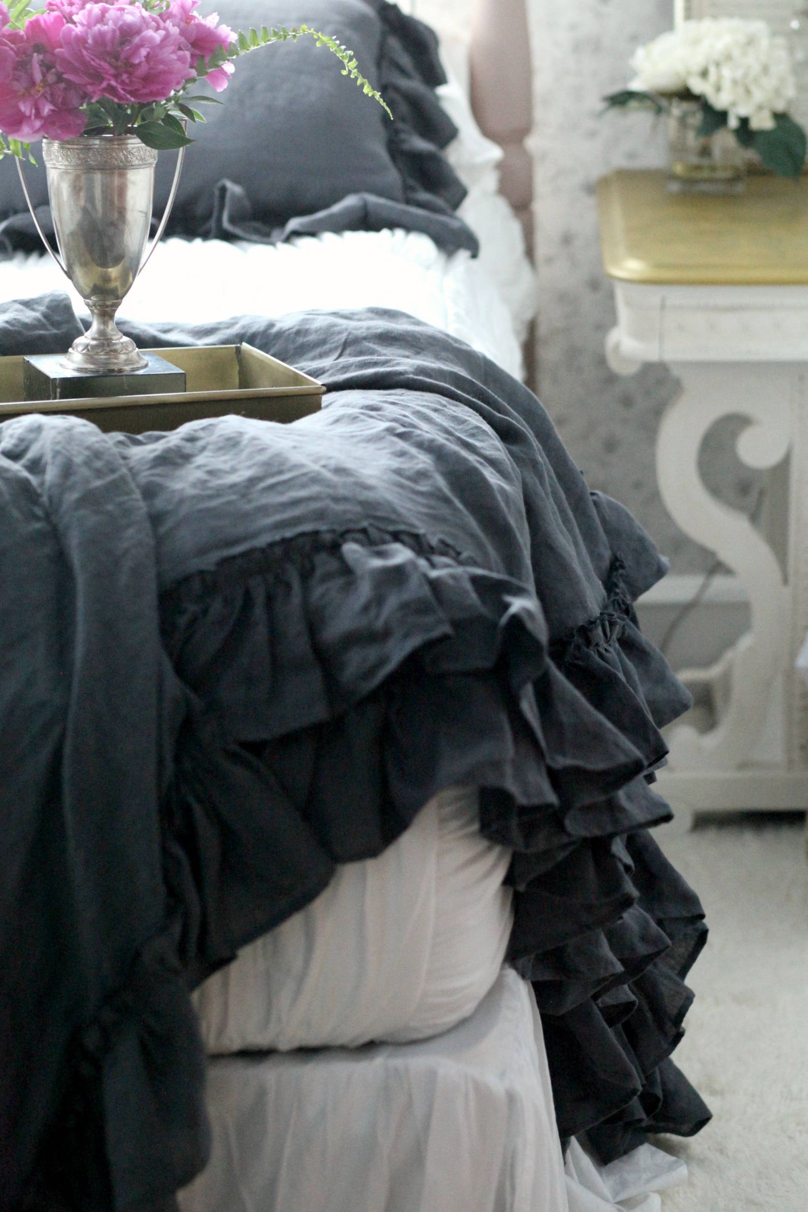 Linen Flat Sheet. Ruffled Linen Bed Cover in 21 Colors. Linen - Etsy