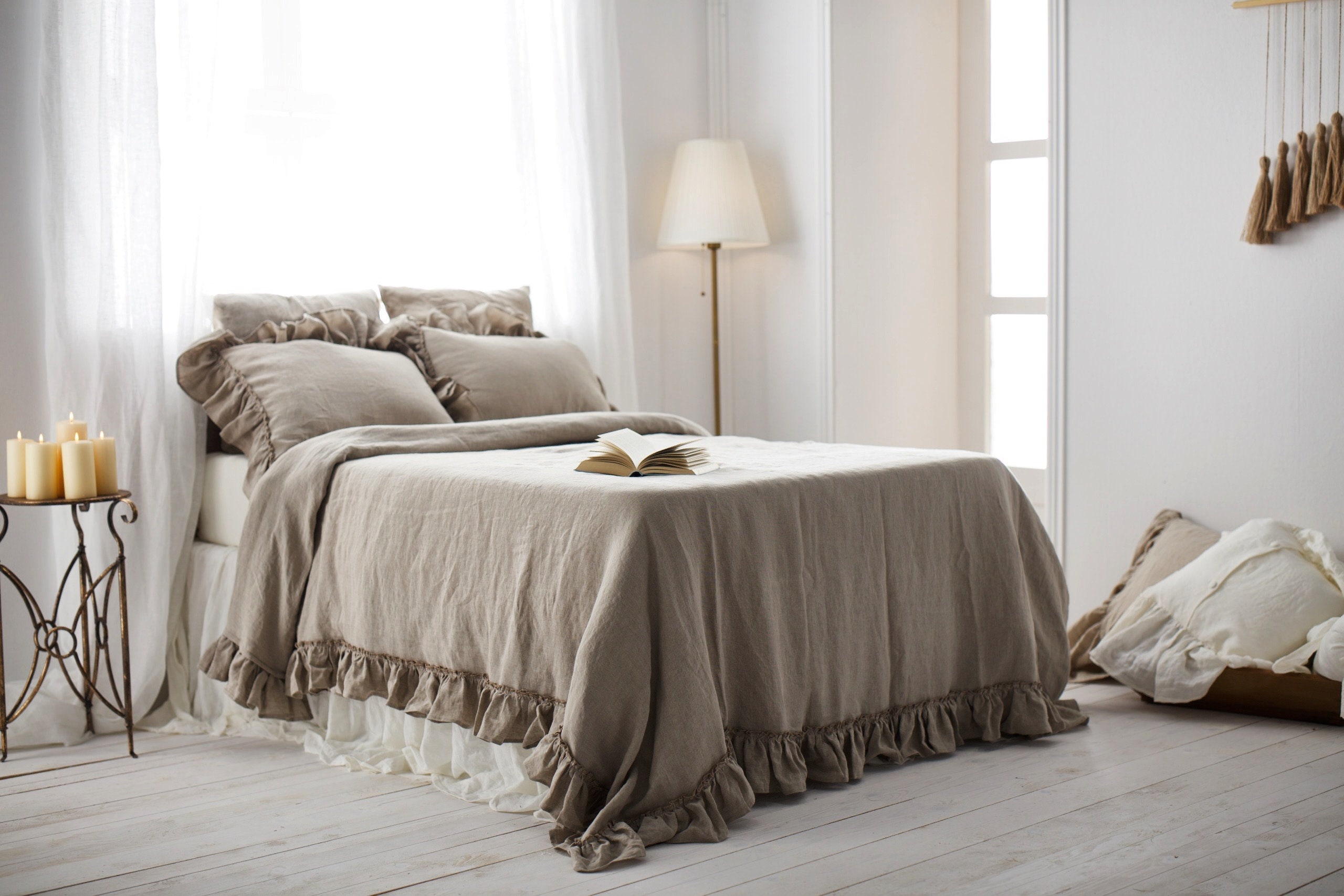 Ruffled Linen Duvet Cover in Ivory Color. Shabby Chic Linen | Etsy