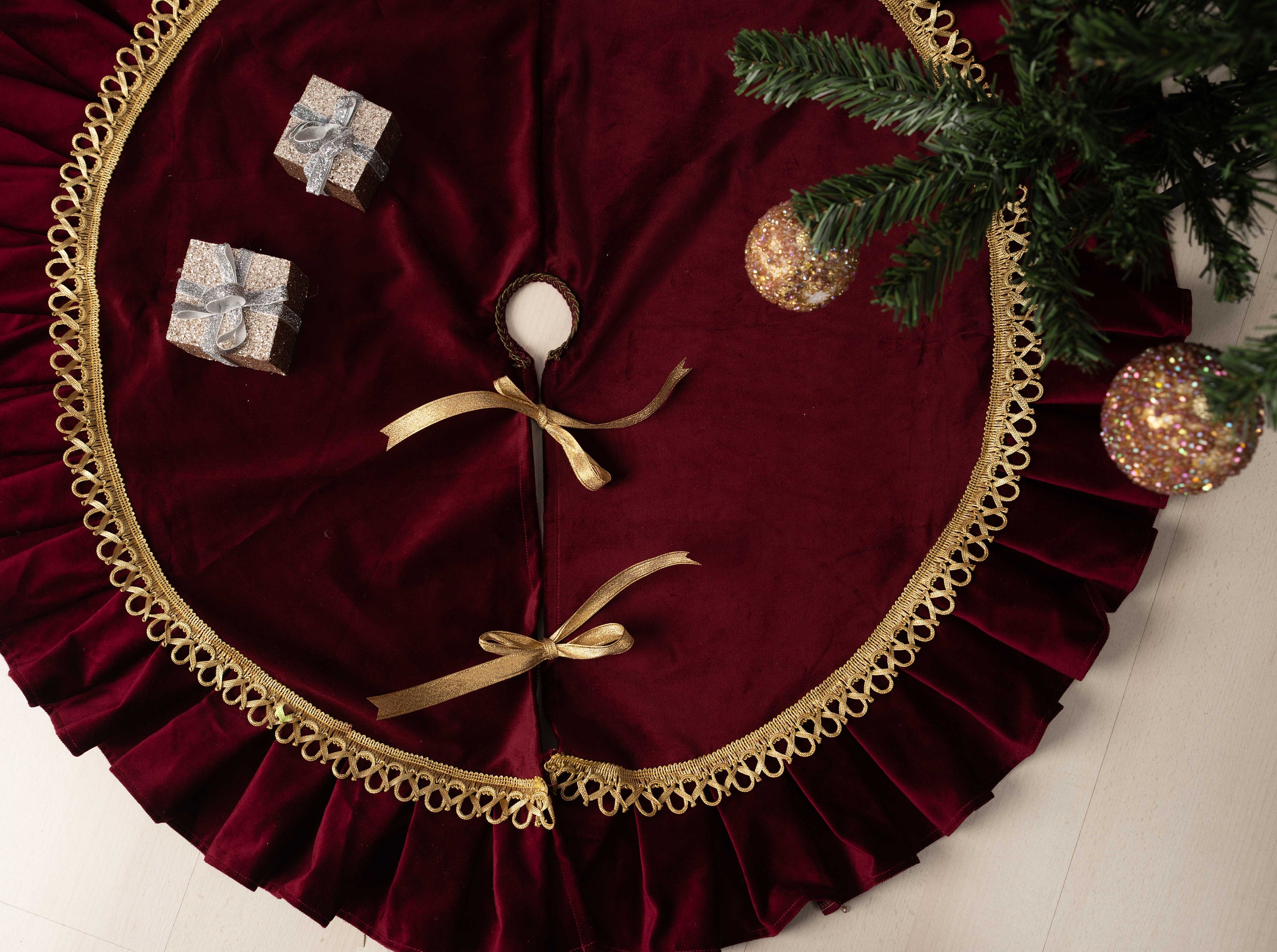 Elegant Velvet Christmas Tree Skirt With Ruffles Available in - Etsy
