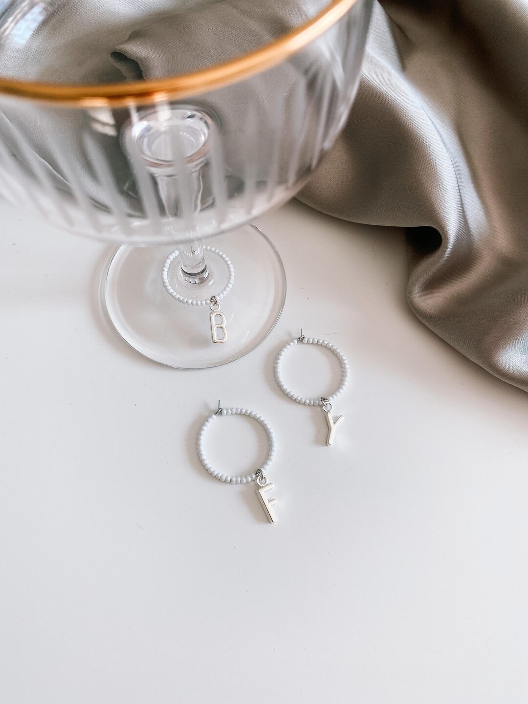 Silver Wine Charm | Letter Name | Wedding Bachelorette Party | White ...